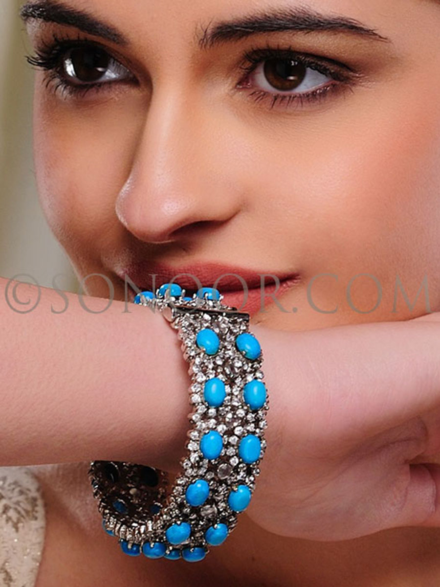 Kanitha Victorian CZ Turquoise Kada – Sonoor