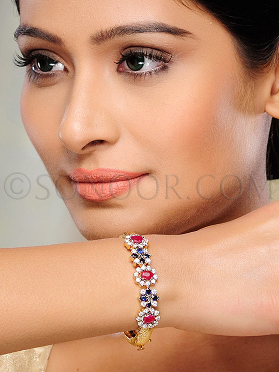 CZ Blue and Red Stone Openable Bracelet – Buy Now at Sonoor