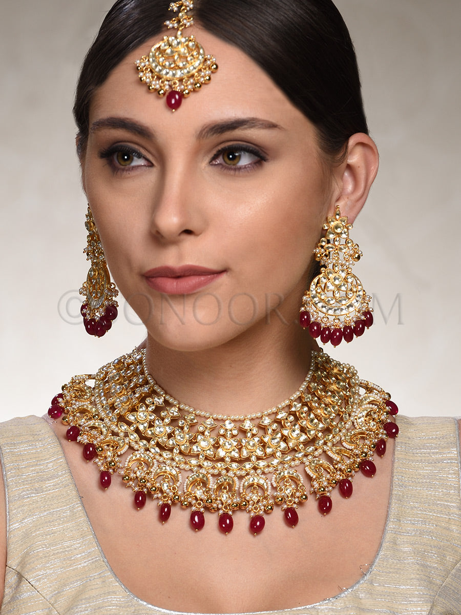 Prerana Kundan Red Stone Bridal Set – Sonoor