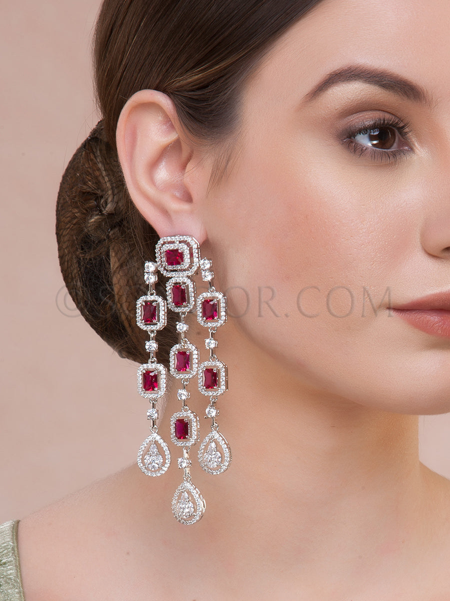 Shop Red Jade Long Earrings With Cubic Zircons For Women Online – Sonoor