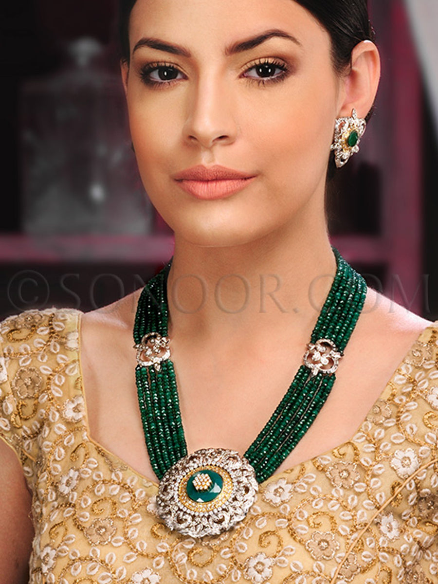 Runa Victorian Green Stone Long Pendant Set – Sonoor